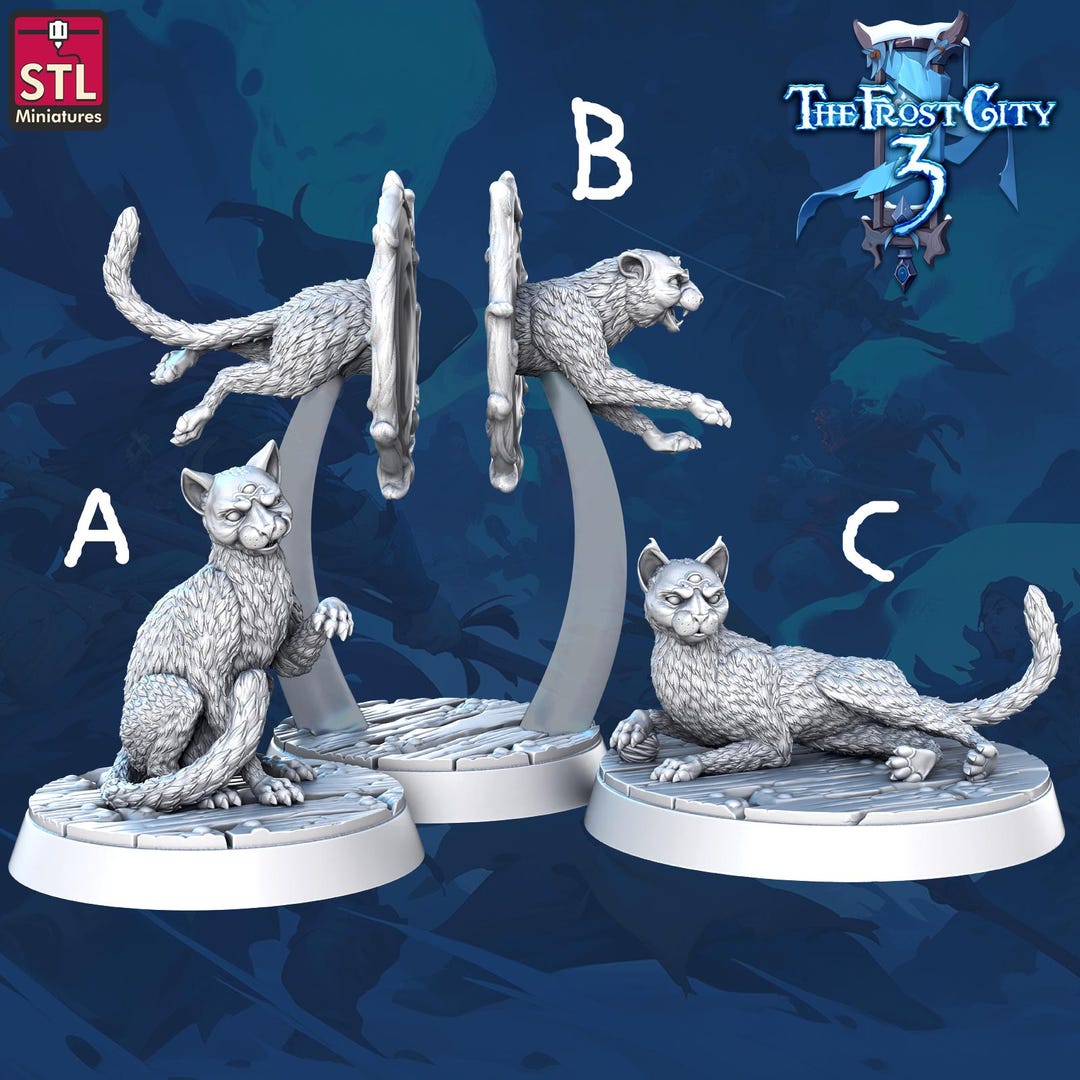 3D Printed STL Miniatures Phaze Cats Set Core Characters the Frost City 3 28 - 32mm War Gaming D ...