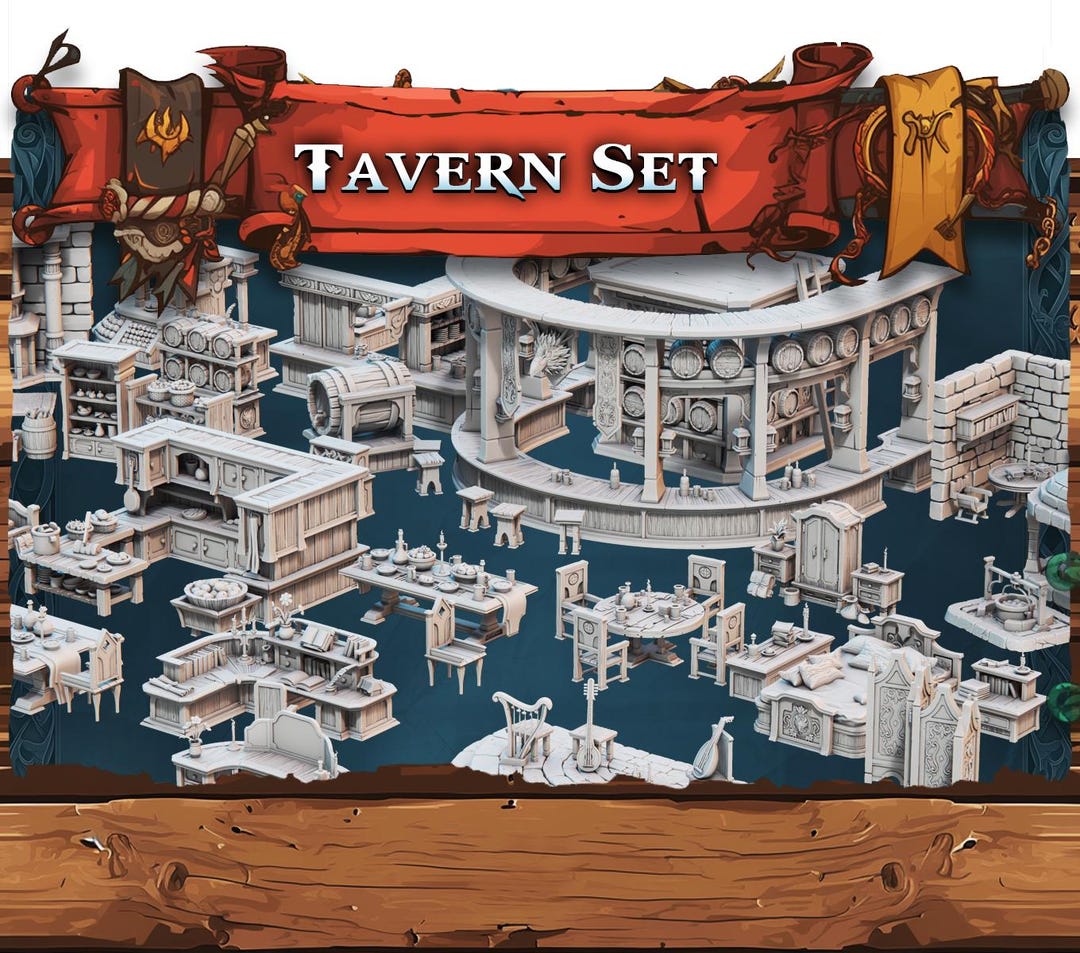 3D Printed STL Miniatures Fantasy Props 2 Tavern 28 - 32mm War Gaming D ...