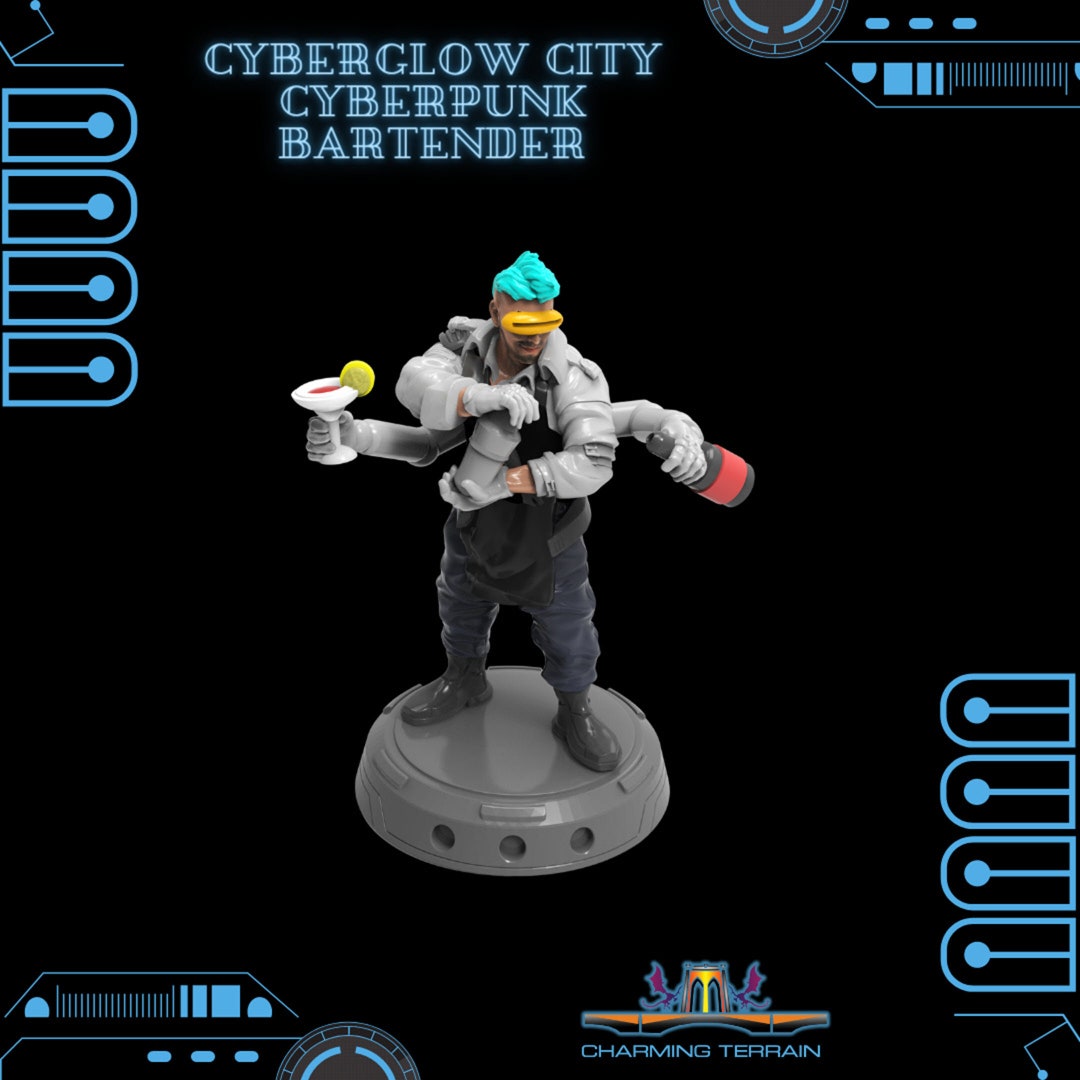 3D Printed Cyberglow City Kickstarter Cyberpunk Bartender Charming ...