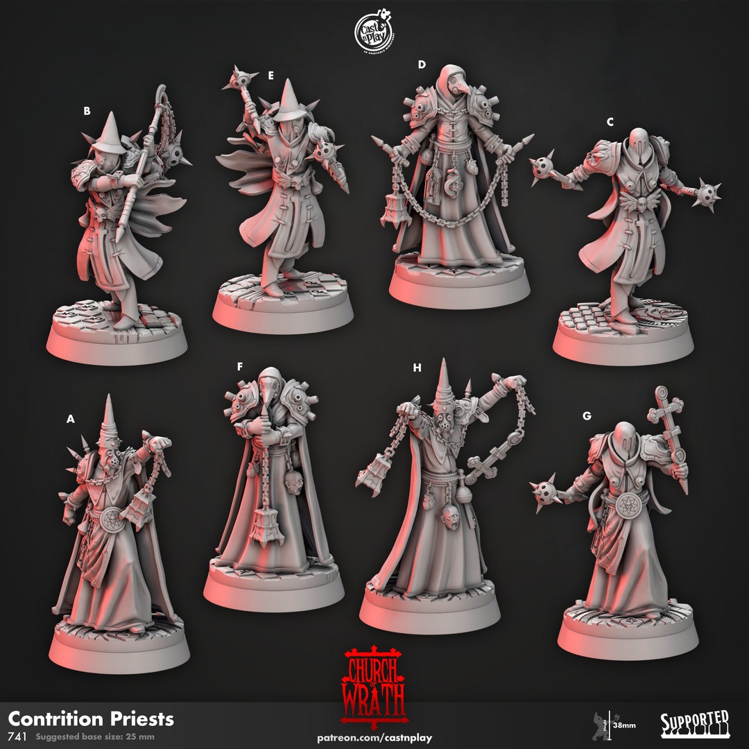 3D Printed Cast N Play Contrition Priests Church of Wrath 28mm 32mm D&D ...