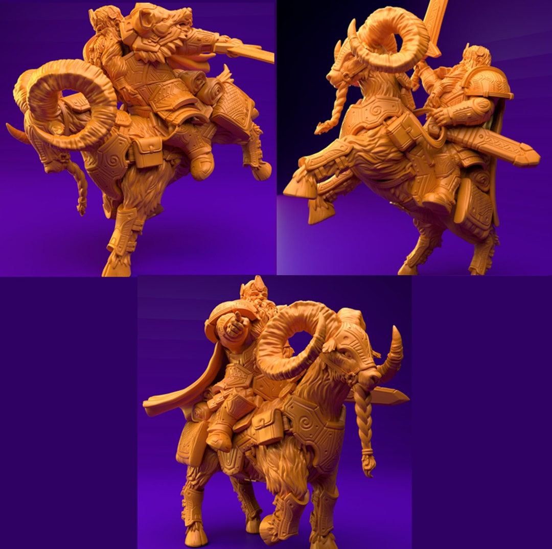 3D Printed Dwarfs Army Nafarrate Dwarf Ram Goat Rider Set - Etsy