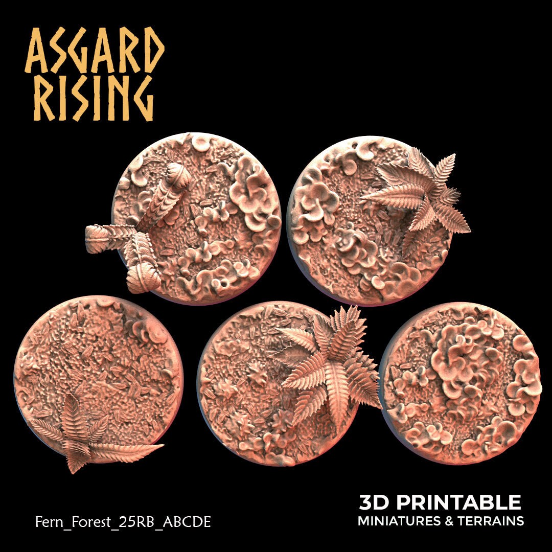 3D Printed Asgard Rising Fern Forest - 5x 25 28 32 35mm Round Base 28 ...