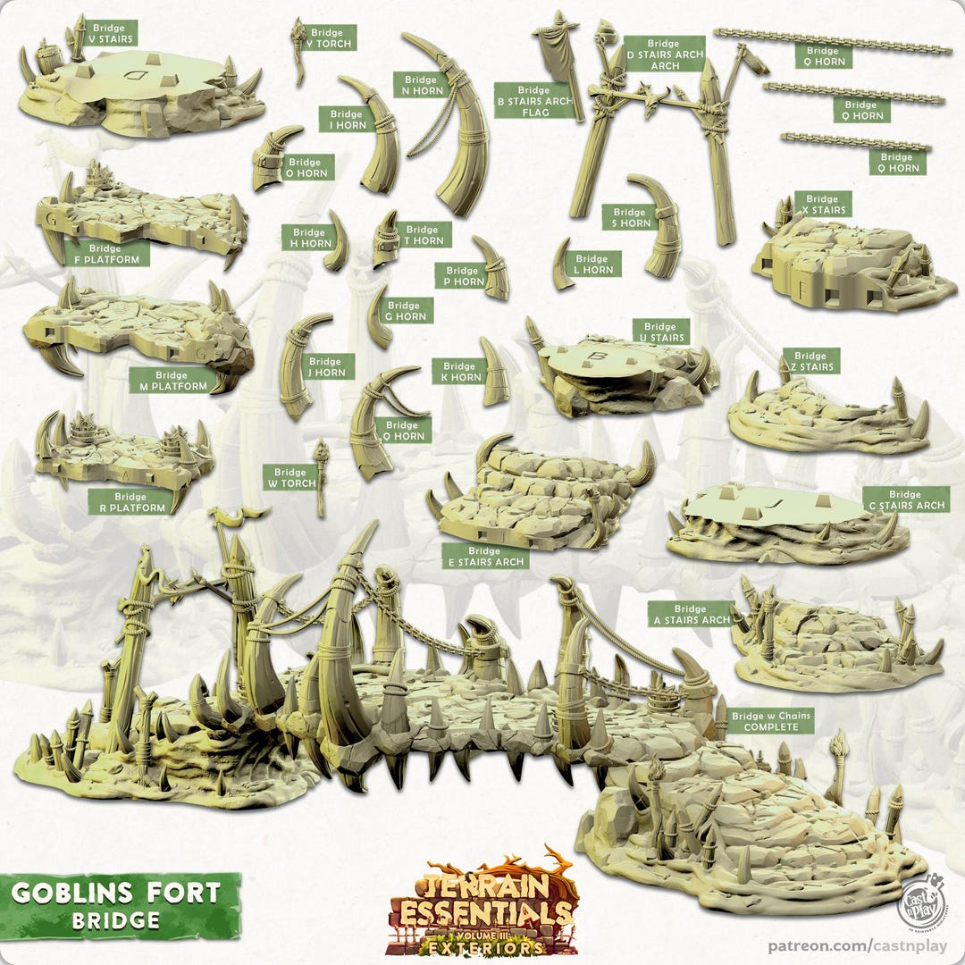 3D Printed Cast N Play Bridge Goblins Fort Set 28mm 32mm D&D - Etsy