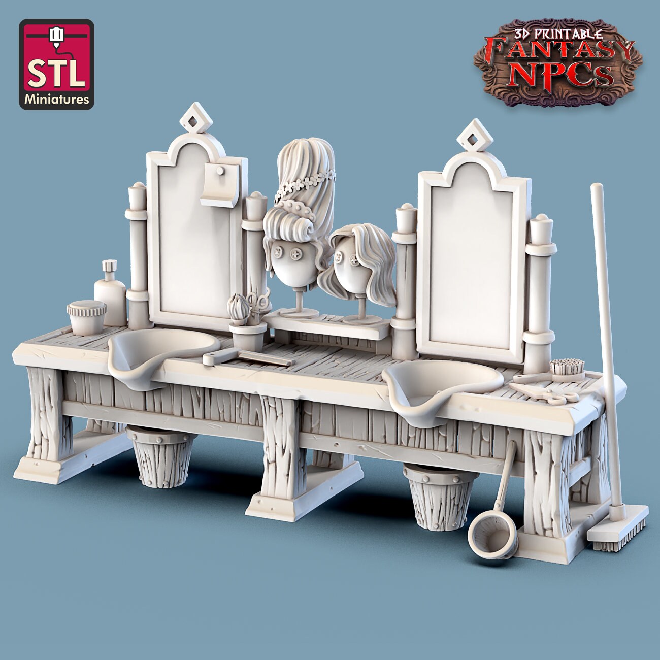 3D Printed STL Miniatures Barber Shop Set Fantasy NPC 28mm - 32mm War ...