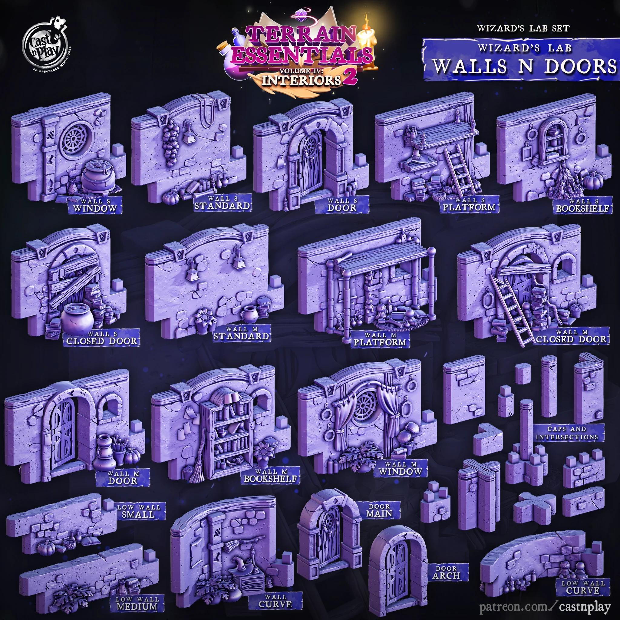 3D Printed Cast N Play Wizard's Lab Walls and Doors Set 28mm 32mm D&D ...