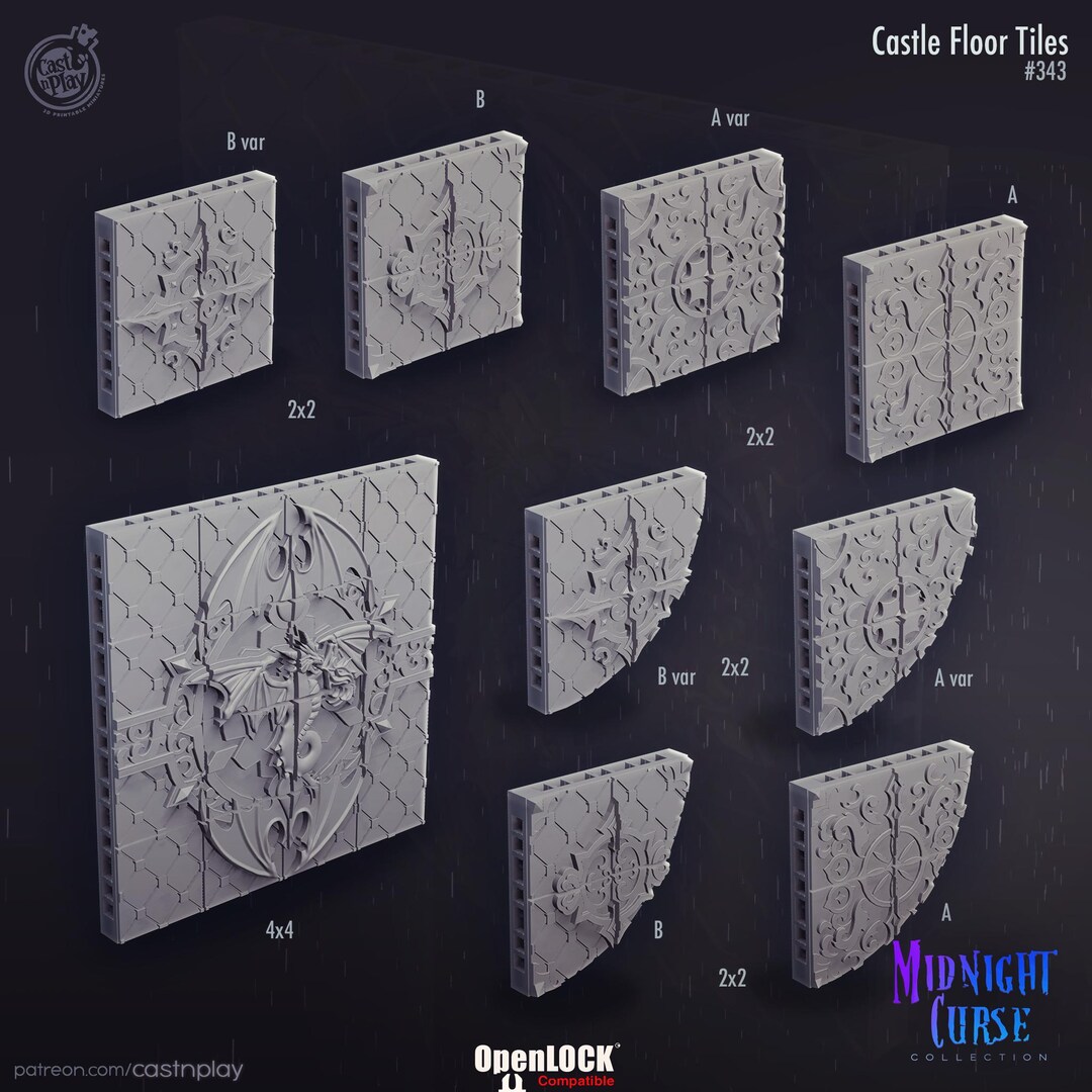 3D Printed Cast N Play Castle Floor Tiles Midnight Curse 28mm 32mm D&D ...