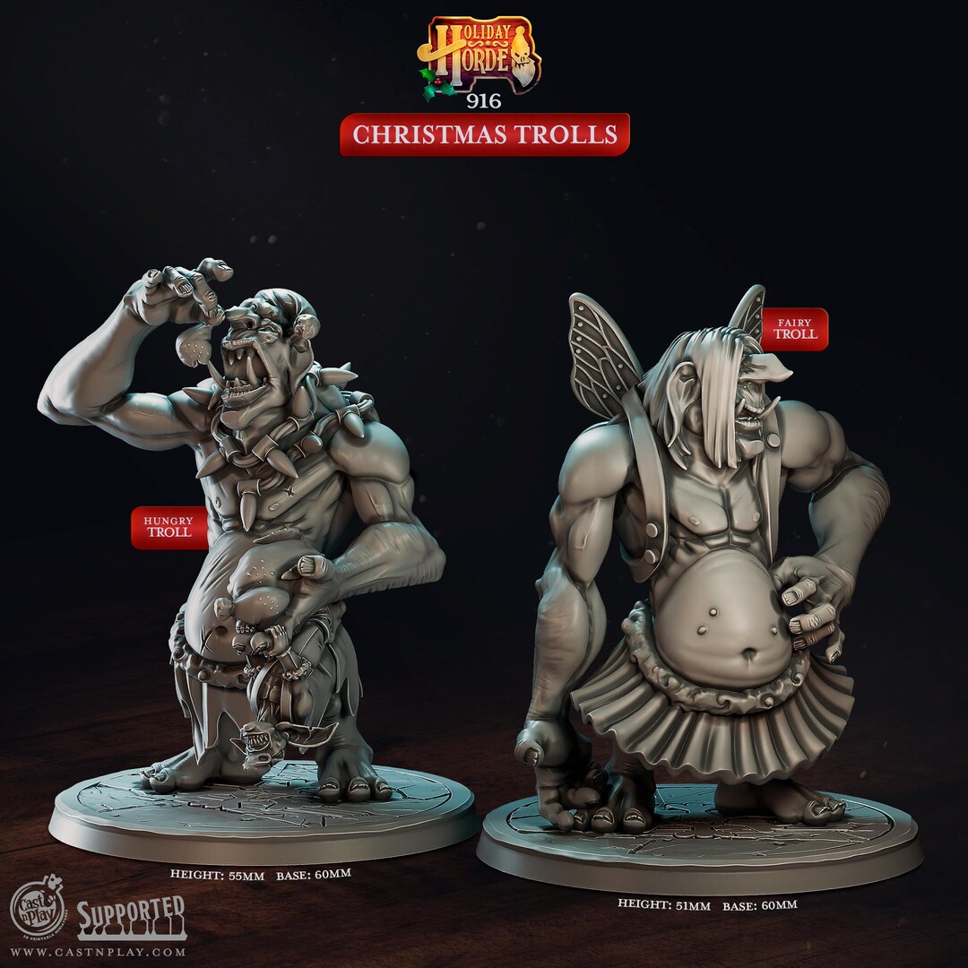 3D Printed Cast N Play Christmas Trolls Holiday Horde Set 28mm 32mm D&D ...