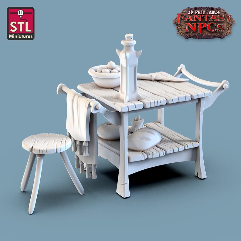 3D Printed STL Miniatures Cook Set Fantasy NPC 28mm - 32mm War Gaming D ...