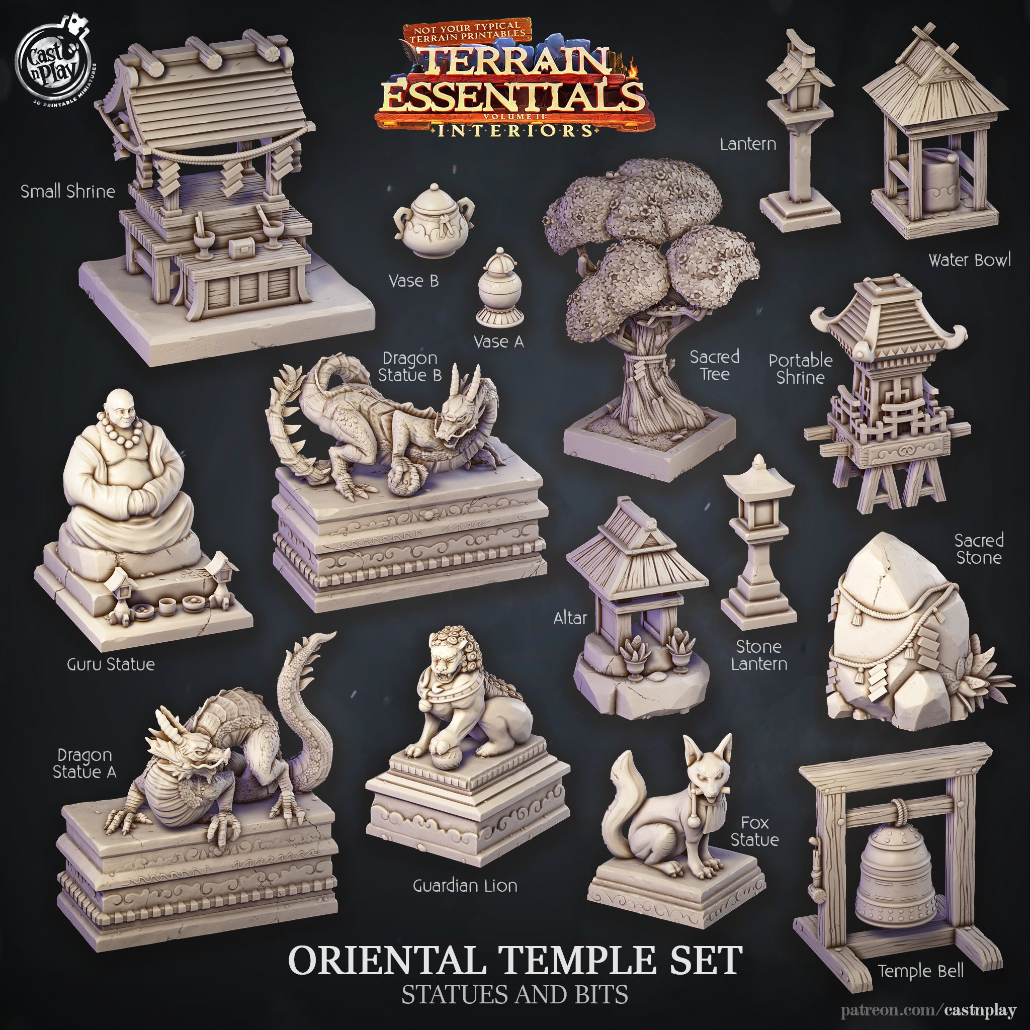 3D Printed Cast N Play Oriental Temple Statues and Bits Terrain ...