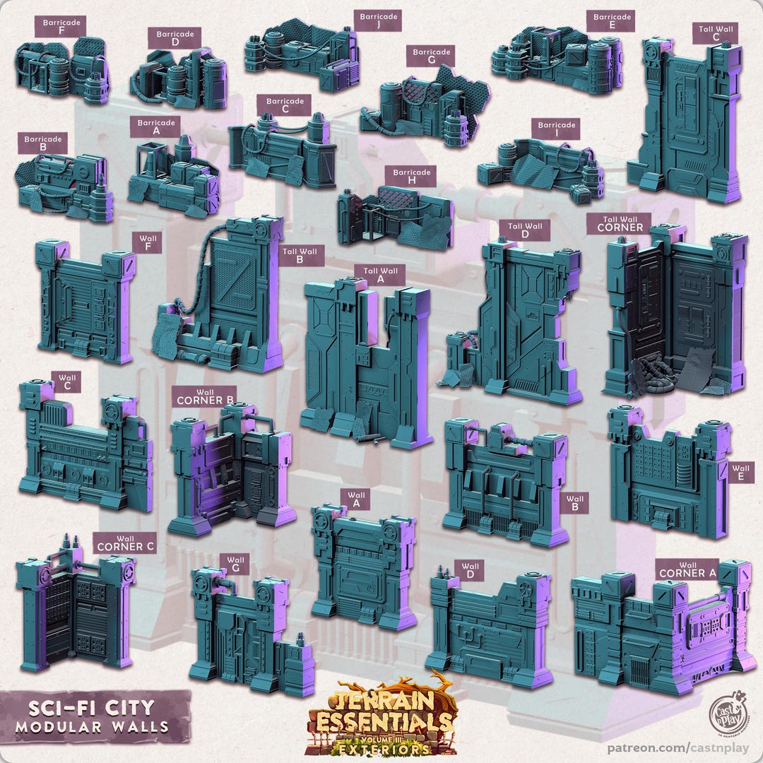 3D Printed Cast N Play Modular Walls Sci-fi City Set Terrain Essentials ...