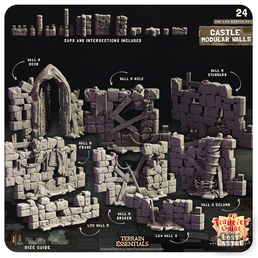 3D Printed Cast N Play Castle Modular Walls the Lost Castle Terrain Set ...