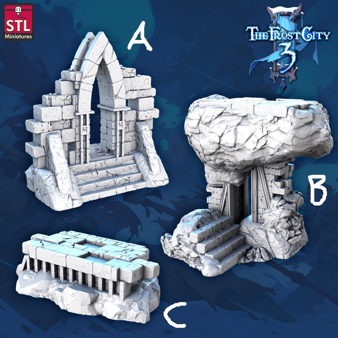 3D Printed STL Miniatures Ruins Set Core Props the Frost City 3 28 - 32mm War Gaming D&D - Etsy
