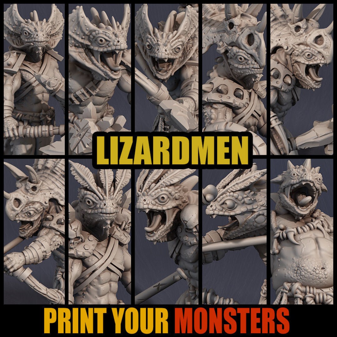 3D Printed Print Your Monsters Lizardmen Set 28mm 32mm D&D - Etsy