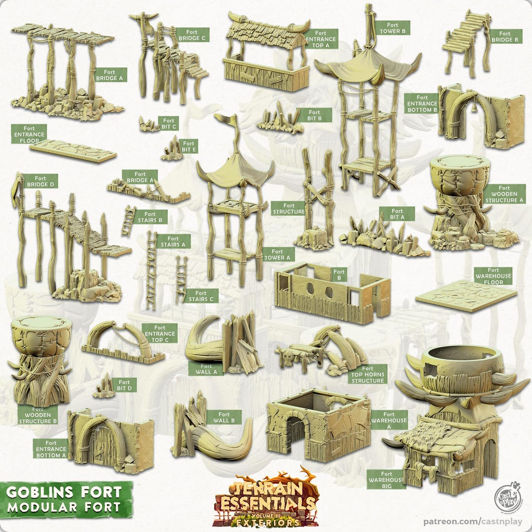 3D Printed Cast N Play Modular Fort Goblins Fort Set 28mm 32mm D&D - Etsy