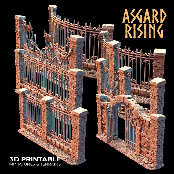 3D Printed Asgard Rising Cemetery Iron Wall Gate Set 28mm-32mm | Etsy
