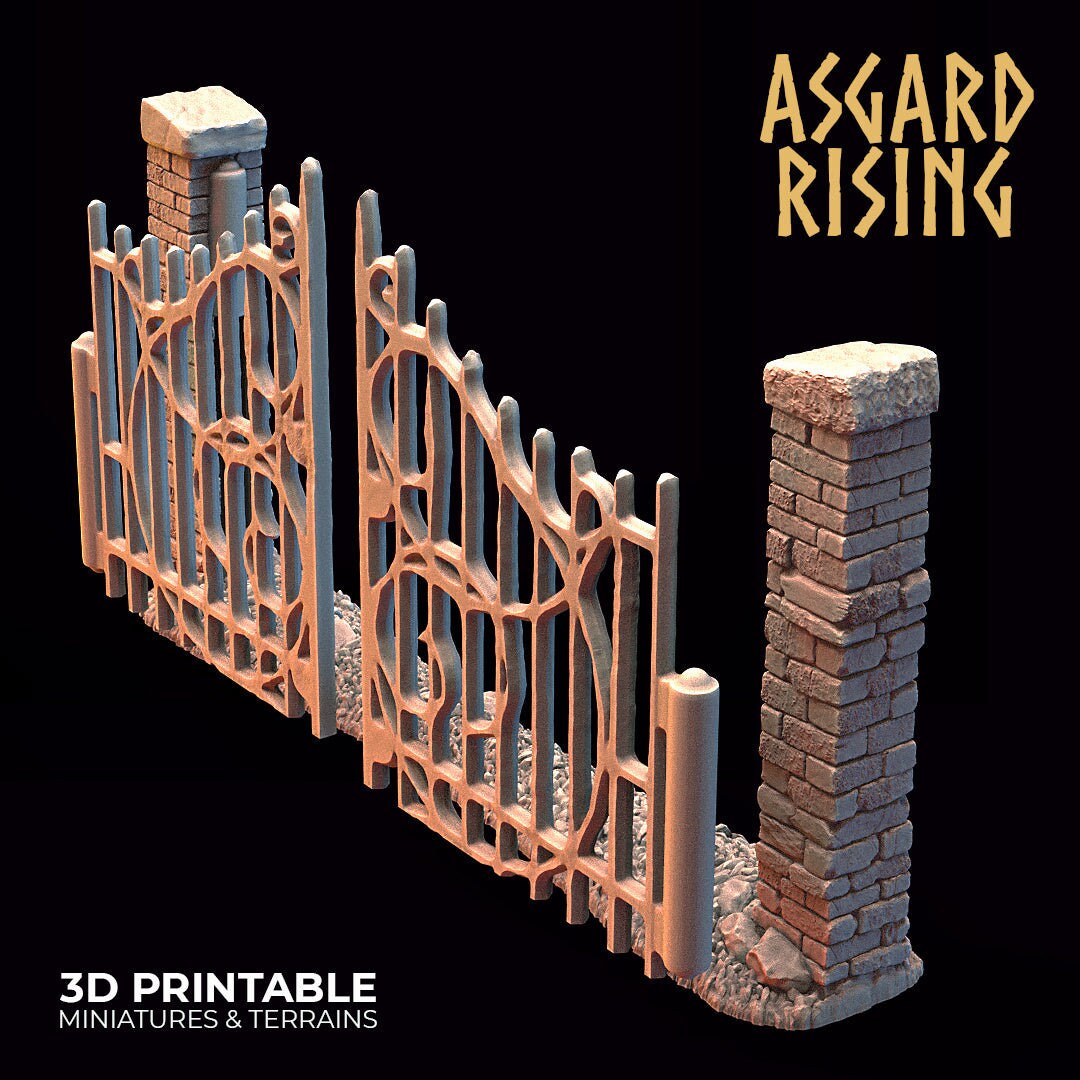 3D Printed Asgard Rising Cemetery Stone Wall Gate Set B - Etsy