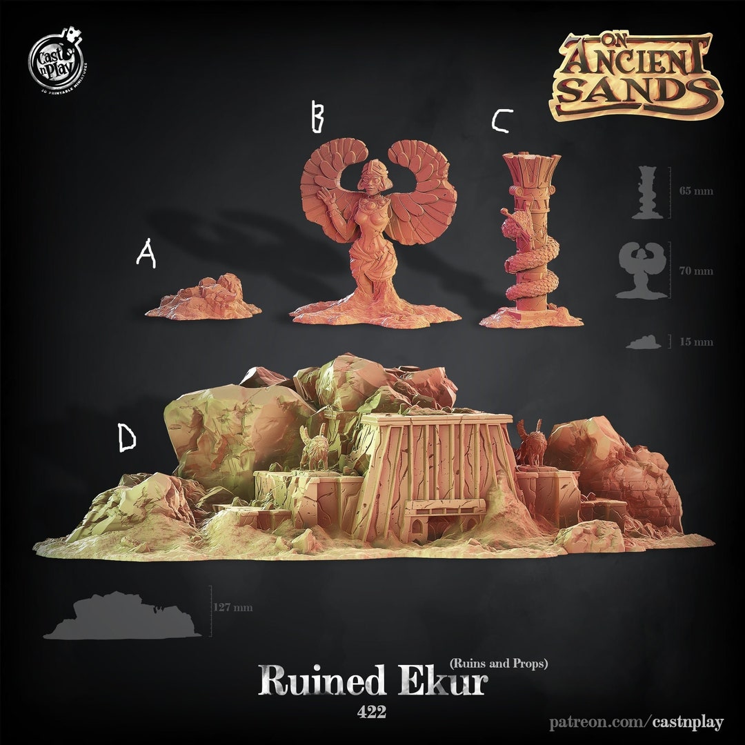 3D Printed Cast N Play on Ancient Sands - Ruined Ekur 28mm 32mm D&D - Etsy
