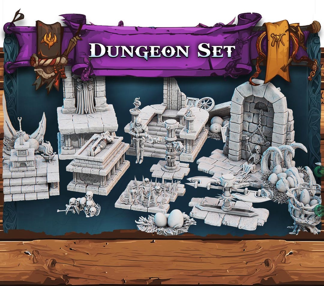 3D Printed STL Miniatures Fantasy Props 2 Dungeons Set 28 - 32mm War ...