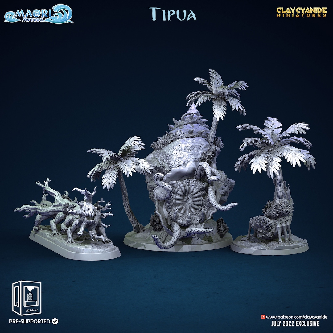 3D Printed Clay Cyanide Tipua Tree and Shell Set Maori Mythos 28mm-32mm ...