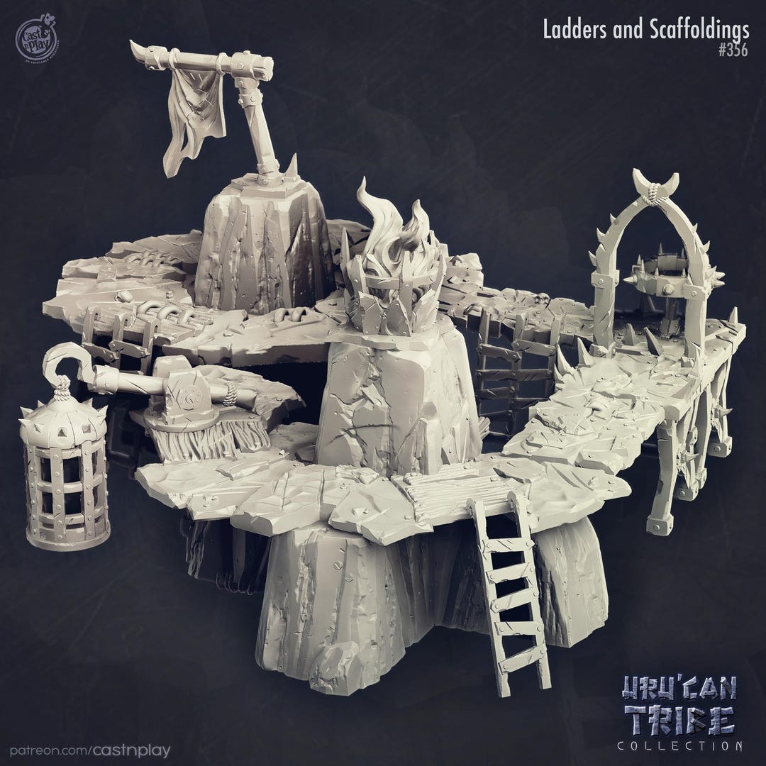 3D Printed Cast N Play Ladders and Scaffoldings Uru Can Tribe 28mm 32mm ...