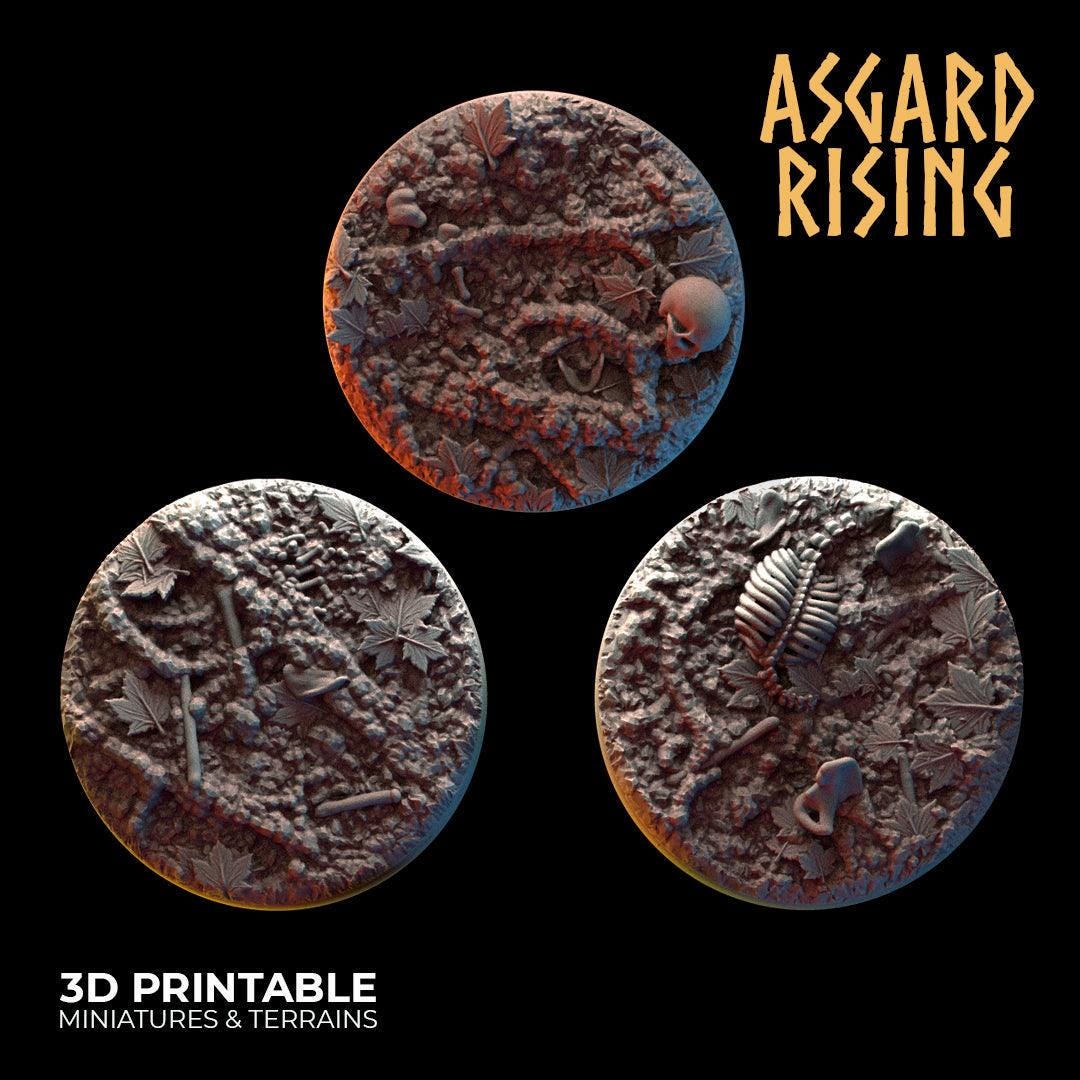 3D Printed Asgard Rising Deepforest Ritual Ground Round Base Set - 3 X ...