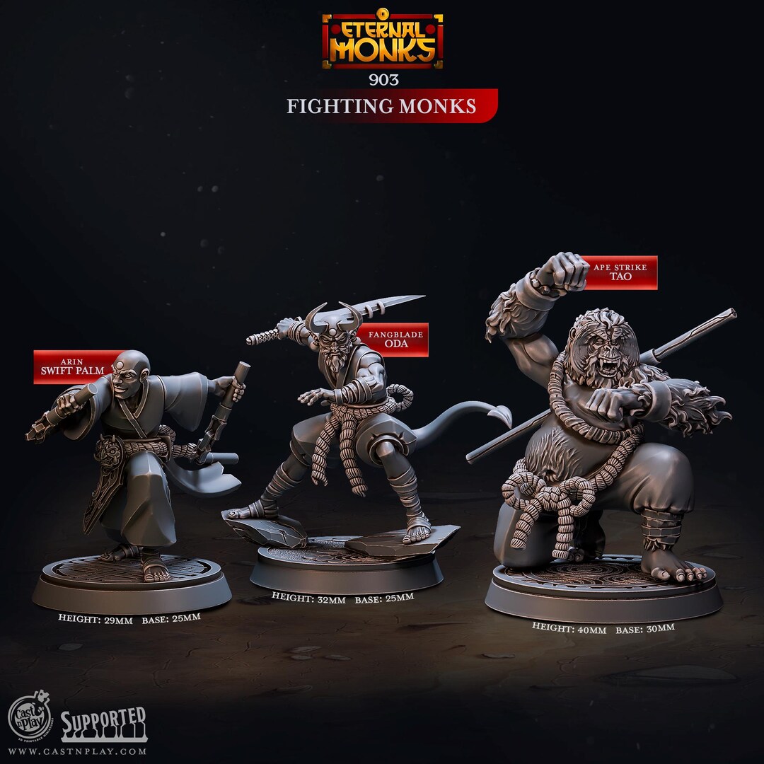 3D Printed Cast N Play Fighting Monks Eternal Monks Set 28mm 32mm D&D ...