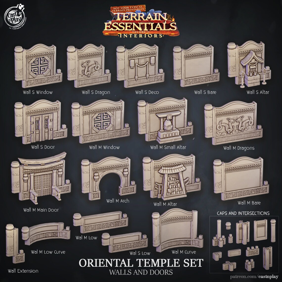 3D Printed Cast N Play Oriental Temple Walls and Doors Terrain - Etsy
