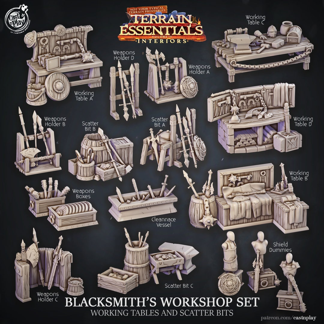 3D Printed Cast N Play Blacksmith's Workshop Tables and Bits Terrain Essentials 28mm 32mm D&D - Etsy