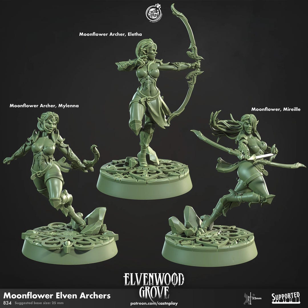 3D Printed Cast N Play Moonflower Elven Archers Elvenwood Grove Set ...