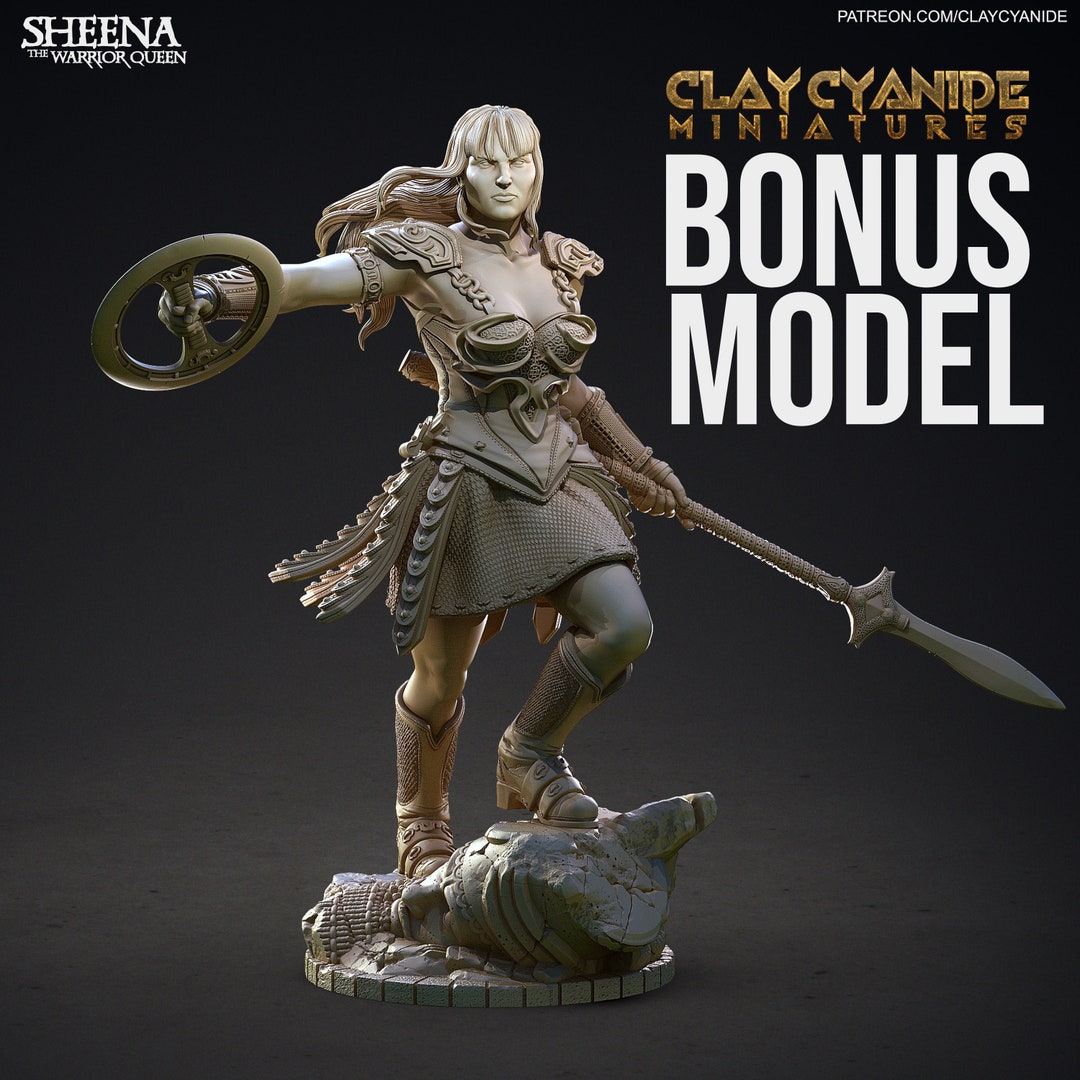 3D Printed Clay Cyanide Large Figure Sheena, Warrior Queen Ragnarok D&D ...