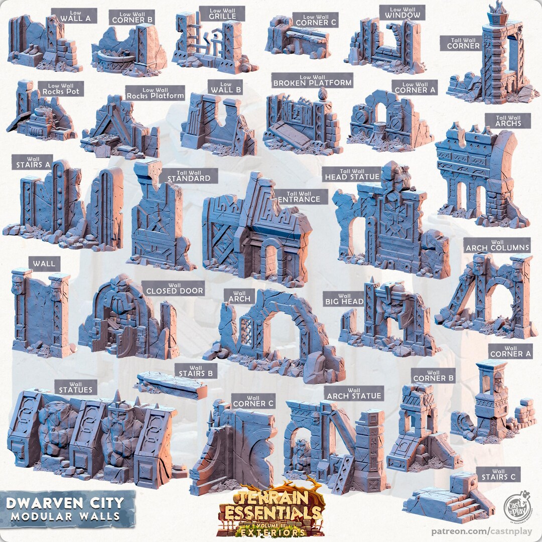 3D Printed Cast N Play Modular Walls Terrain Essentials Vol III ...