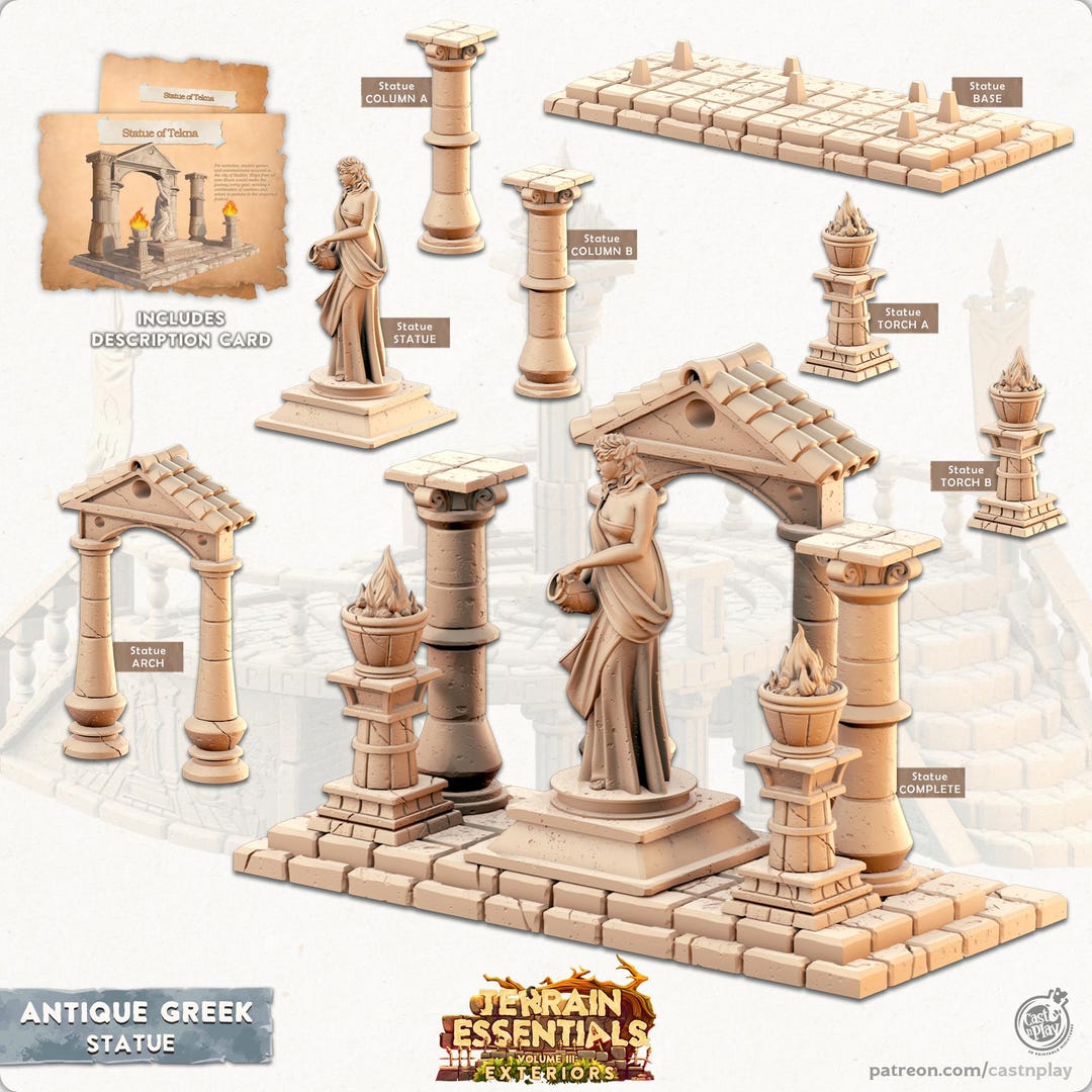 3D Printed Cast N Play Display Statue Antique Greek Set 28mm 32mm D&D ...