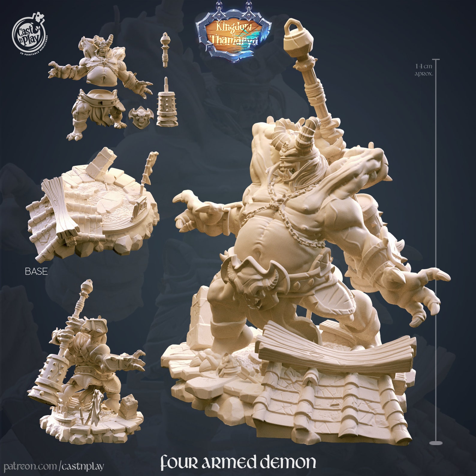 3D Printed Cast N Play Four Armed Demon Kingdom of Thamarya 28mm 32mm D ...