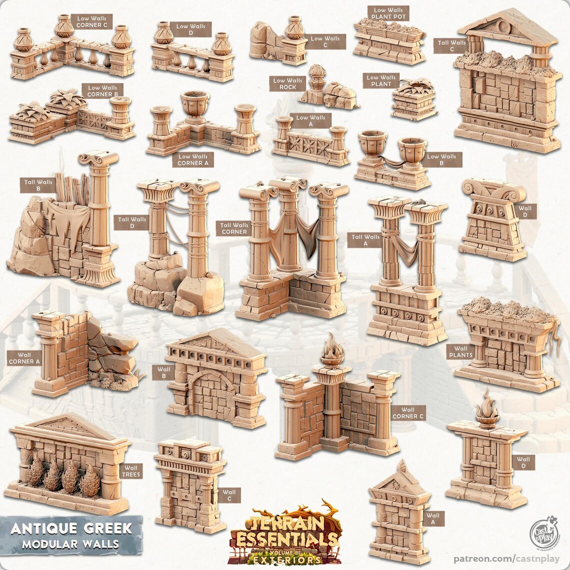 3D Printed Cast N Play Modular Walls Antique Greek Set 28mm 32mm D&D - Etsy