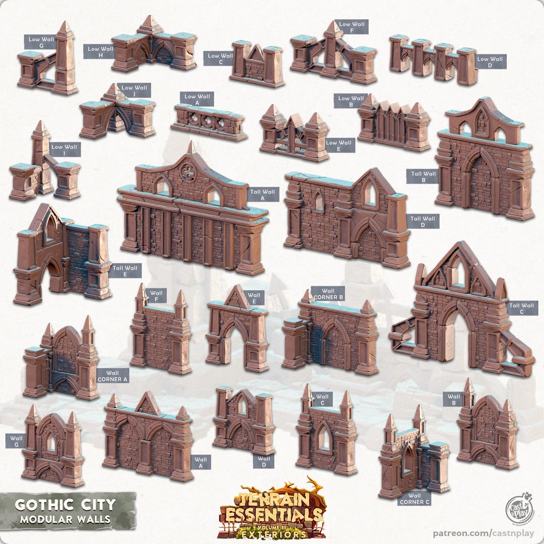 3D Printed Cast N Play Modular Walls Gothic City Set 28mm 32mm D&D - Etsy