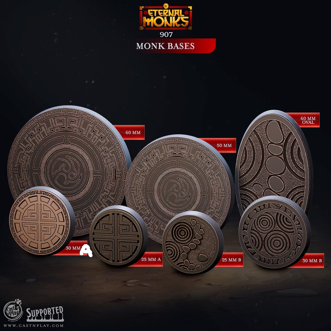 3D Printed Cast N Play Monk Bases Eternal Monks Set 28mm 32mm D&D - Etsy