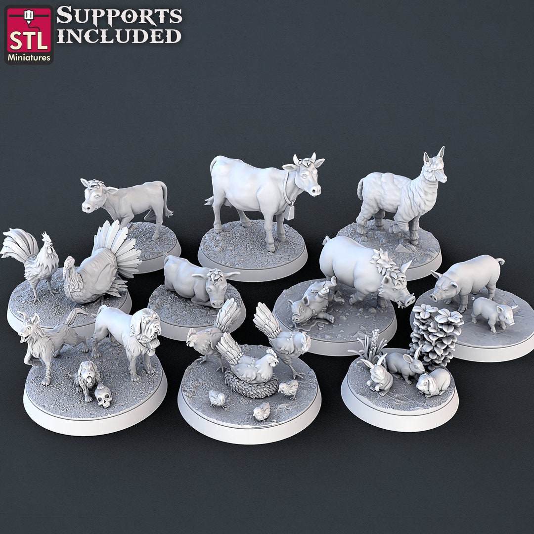3D Printed STL Miniatures Farm Animals Set | 28 - 32mm War Gaming D&D ...