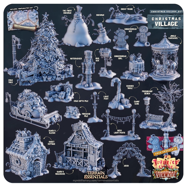 3D Printed Cast N Play Christmas Village Terrain Set 28mm 32mm D&D - Etsy