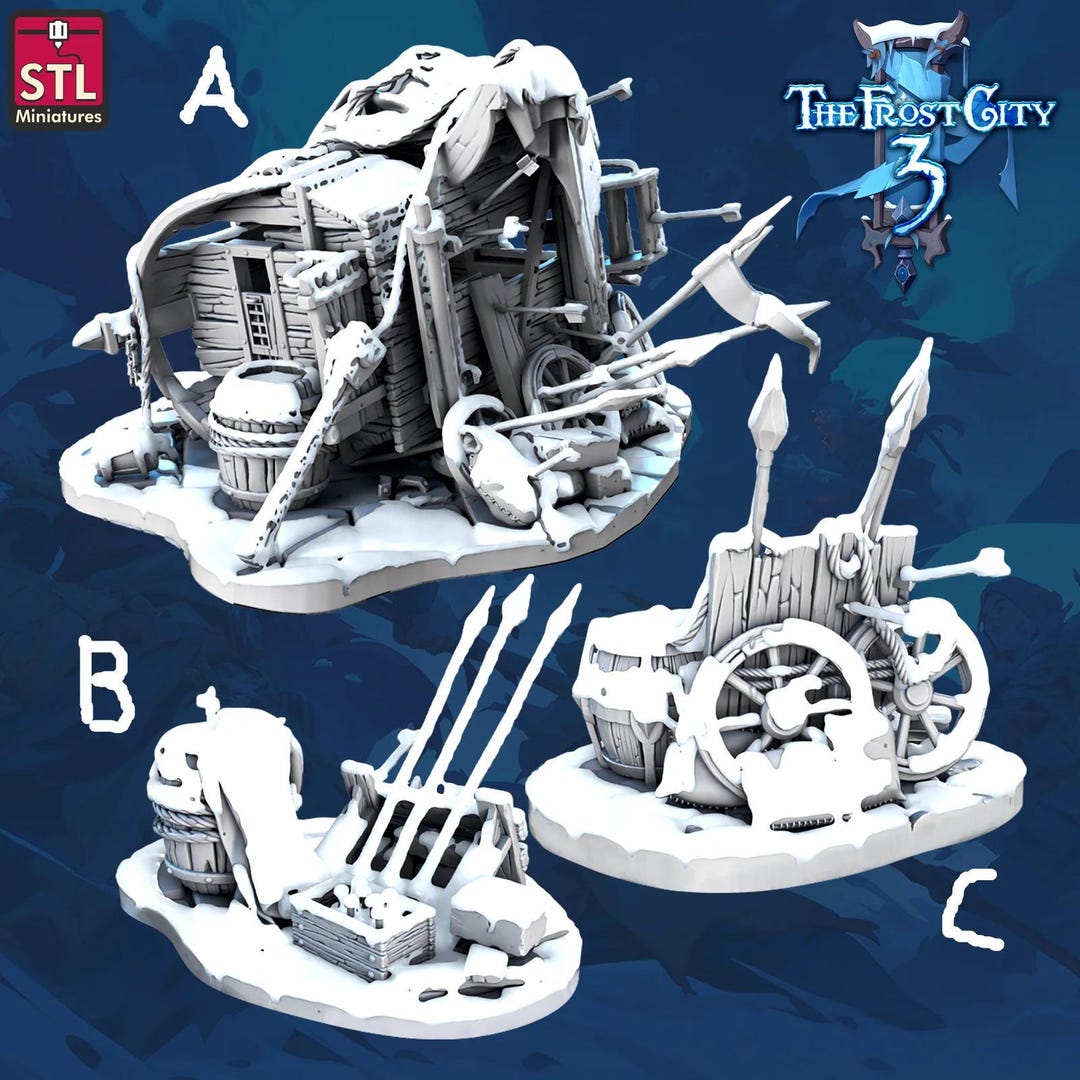 3D Printed STL Miniatures Barricades Set Core Props the Frost City 3 28 ...
