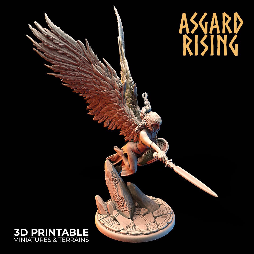 3D Printed Asgard Rising Rangrid the Winged Valkyrie 28 32 Mm Wargaming ...