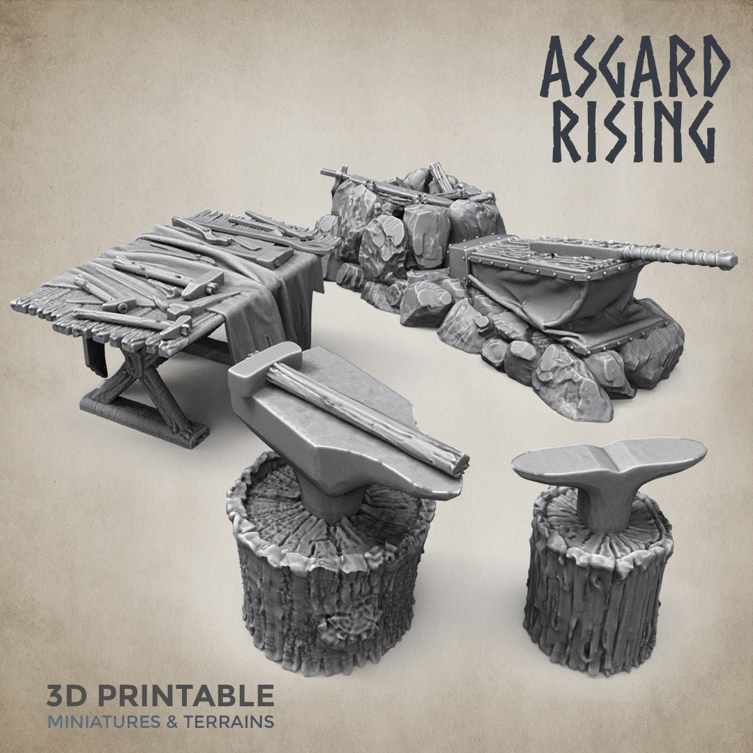 3D Printed Asgard Rising Blacksmith Forge Anvil Props Set 28 32 Mm ...