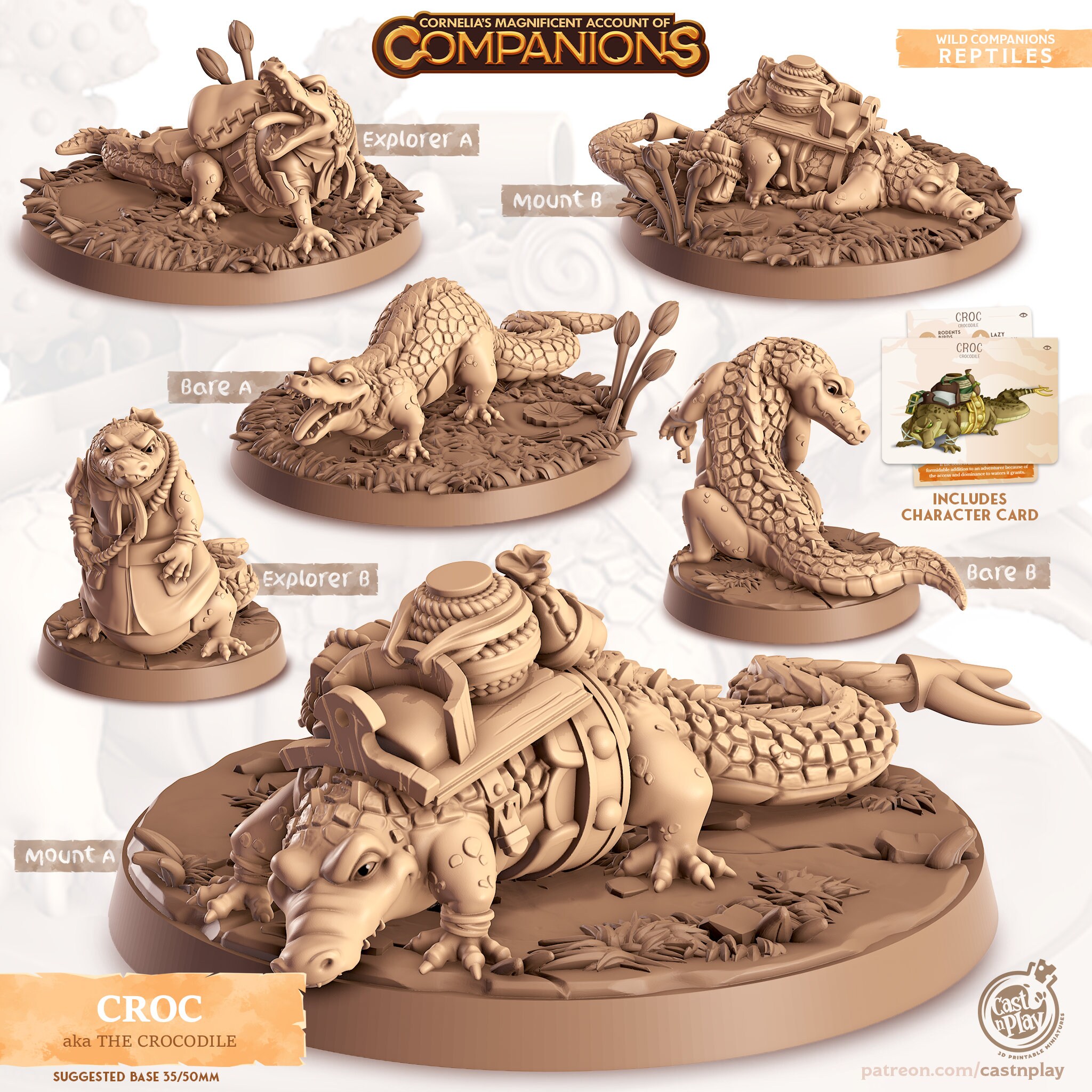 3D Printed Cast N Play Croc - the Crocodile Companions 28mm 32mm D&D - Etsy
