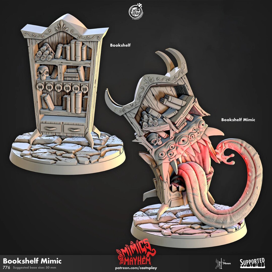 3D Printed Cast N Play Book Shelf Mimic Mimics Mayhem Set 28mm 32mm D&D ...
