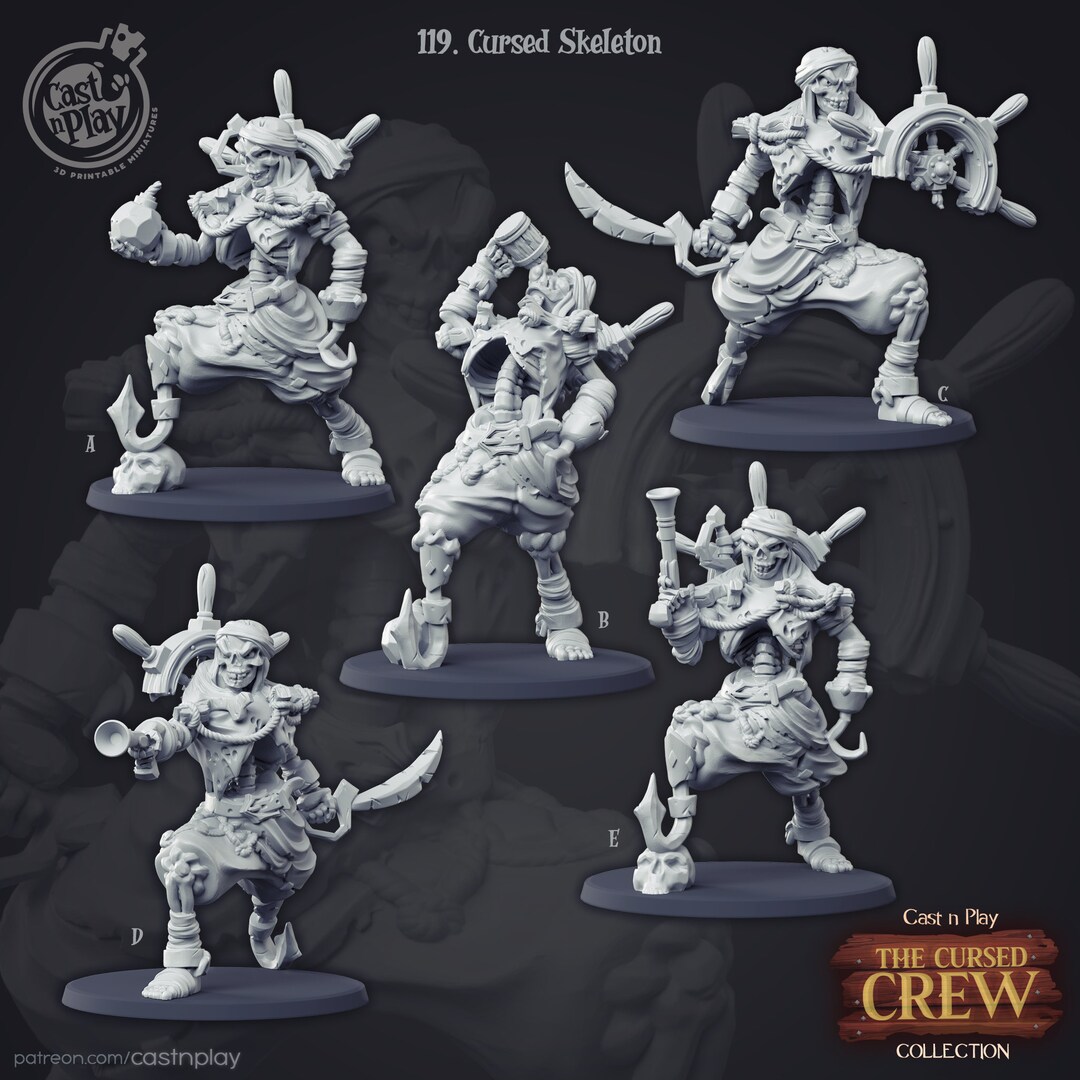 3D Printed Cast N Play Cursed Skeletons the Cursed Crew 28mm 32mm D&D ...