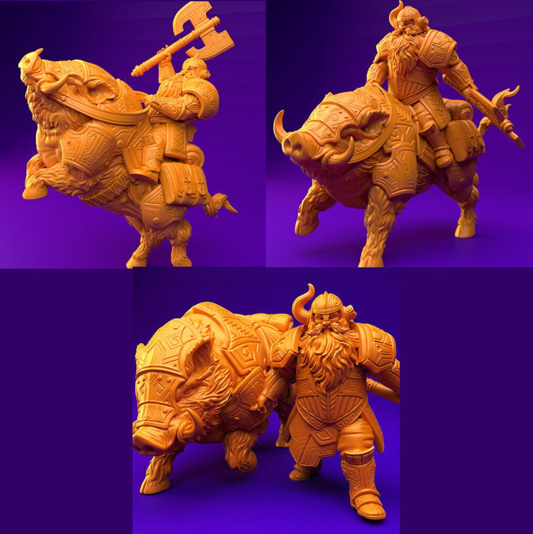 3D Printed Dwarf’s Army Nafarrate - Dwarf Wild Pig Boar Rider Set 28mm ...