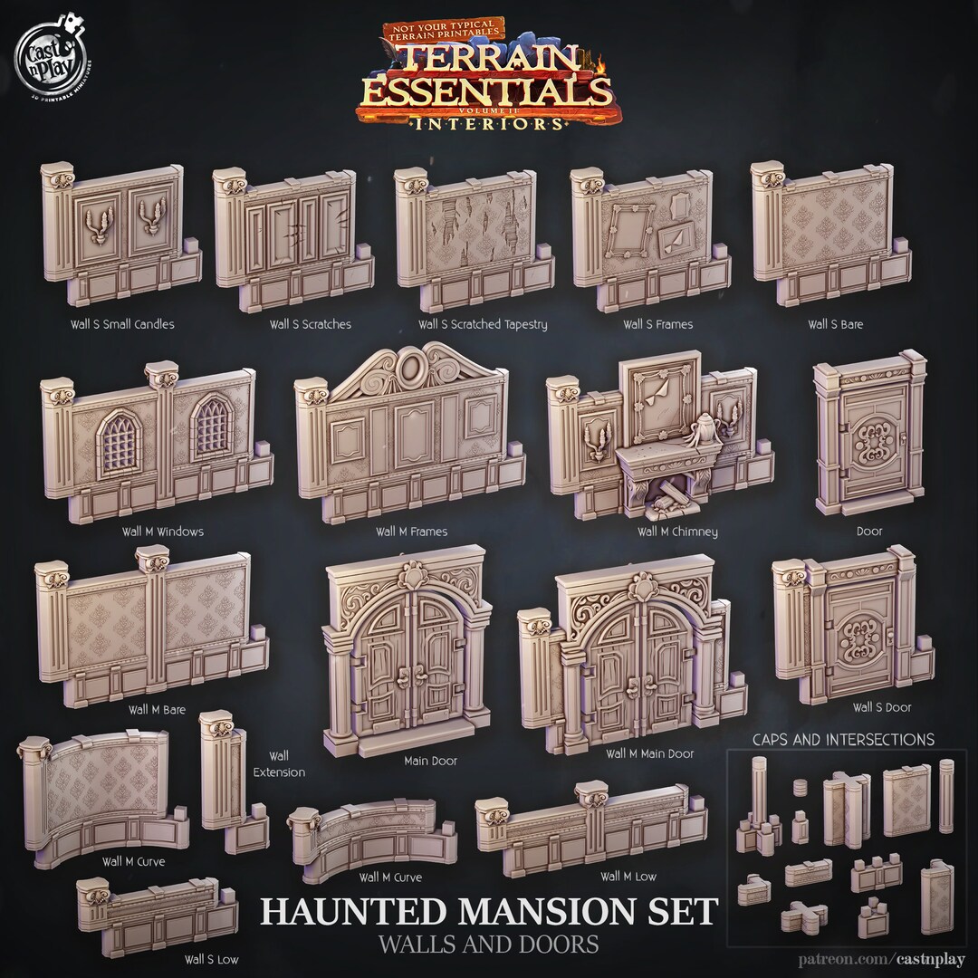 3D Printed Cast N Play Haunted Mansion Walls and Doors Terrain ...