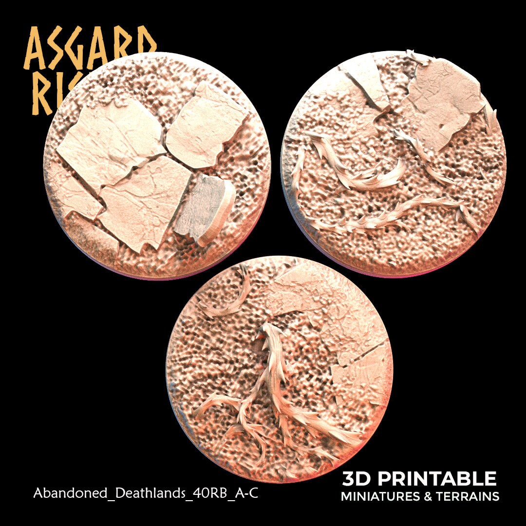 3D Printed Asgard Rising Abandoned Deathlands 3x 40mm Round Base ...