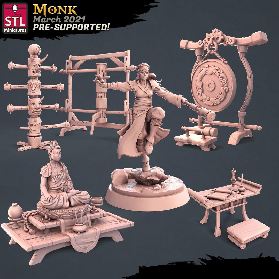 3D Printed STL Miniatures Monk Set 28 - 32mm War Gaming D&D - Etsy