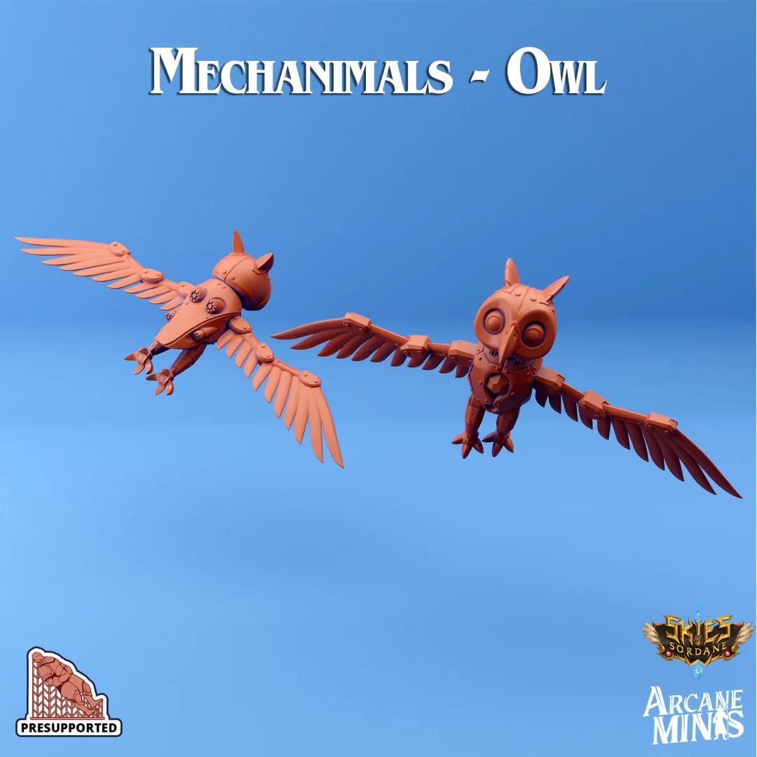 3D Printed Sordane Publishing Arcane Minis Mechanimal Owl Mechanimals ...