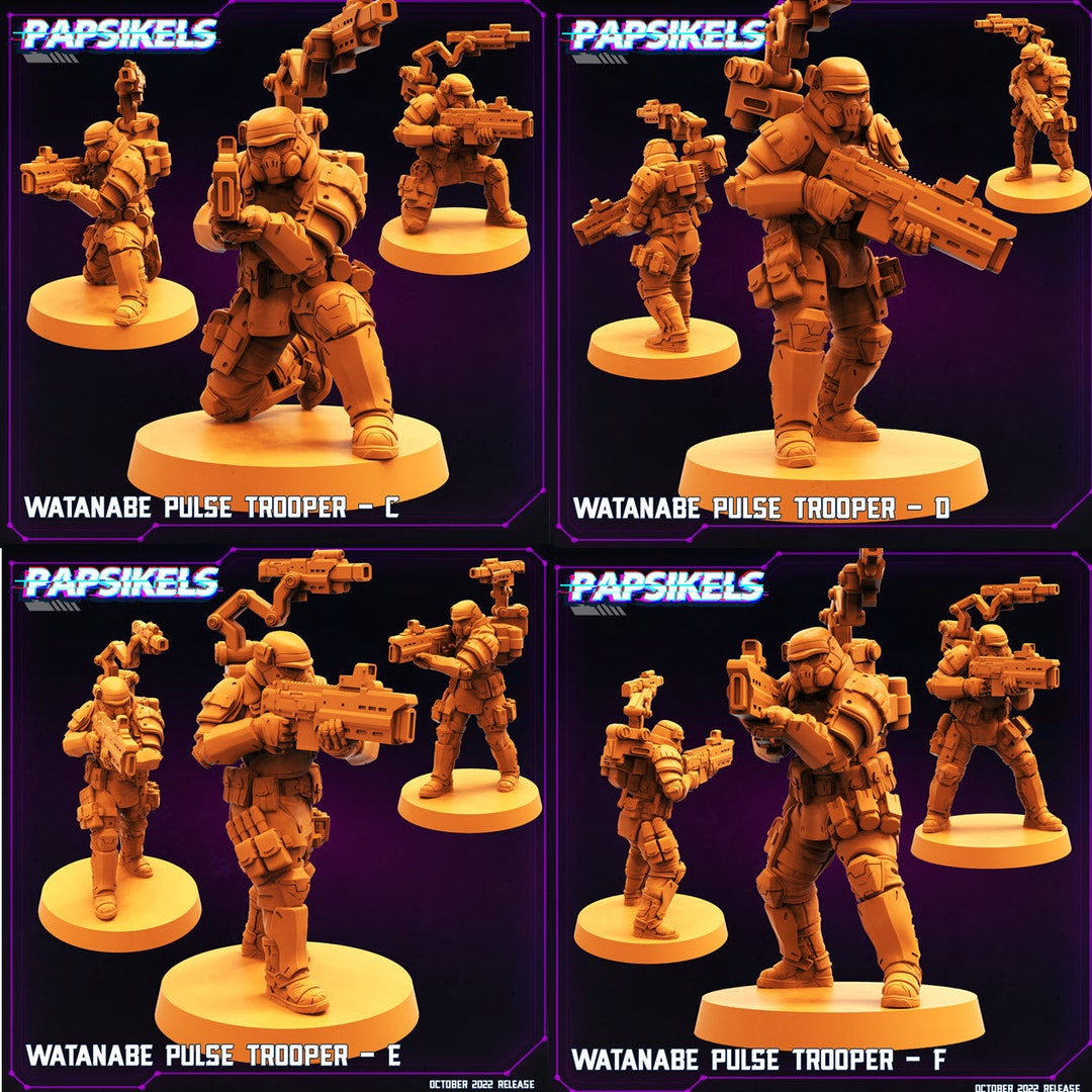 3D Printed Papsikels Cyberpunk Sci-fi Watanabe Pulse Trooper Set - 28mm ...